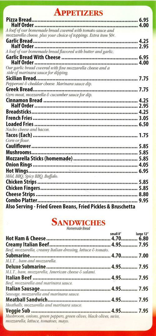 Alfano's Pizzeria menu in Knoxville, Illinois, USA