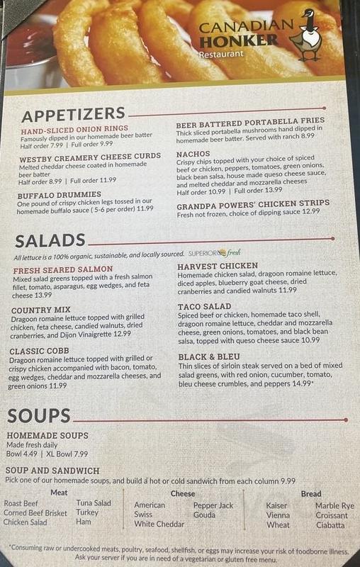 Menu for Canadian Honker Restaurant in Rochester, MN | Sirved