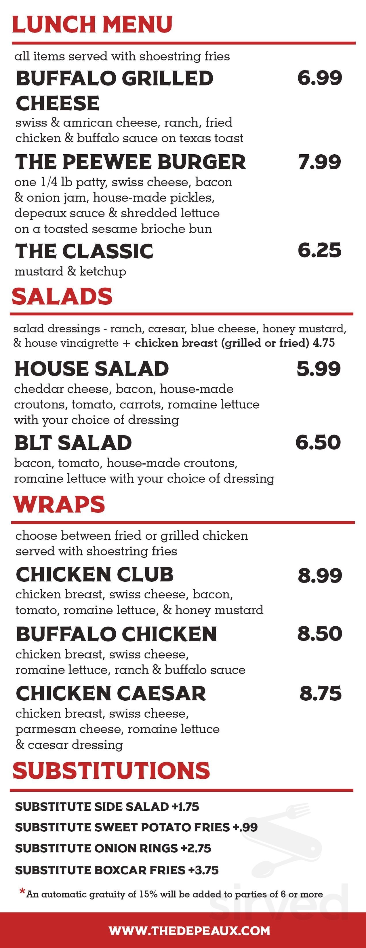 The Depeaux menu in Independence, Louisiana, USA