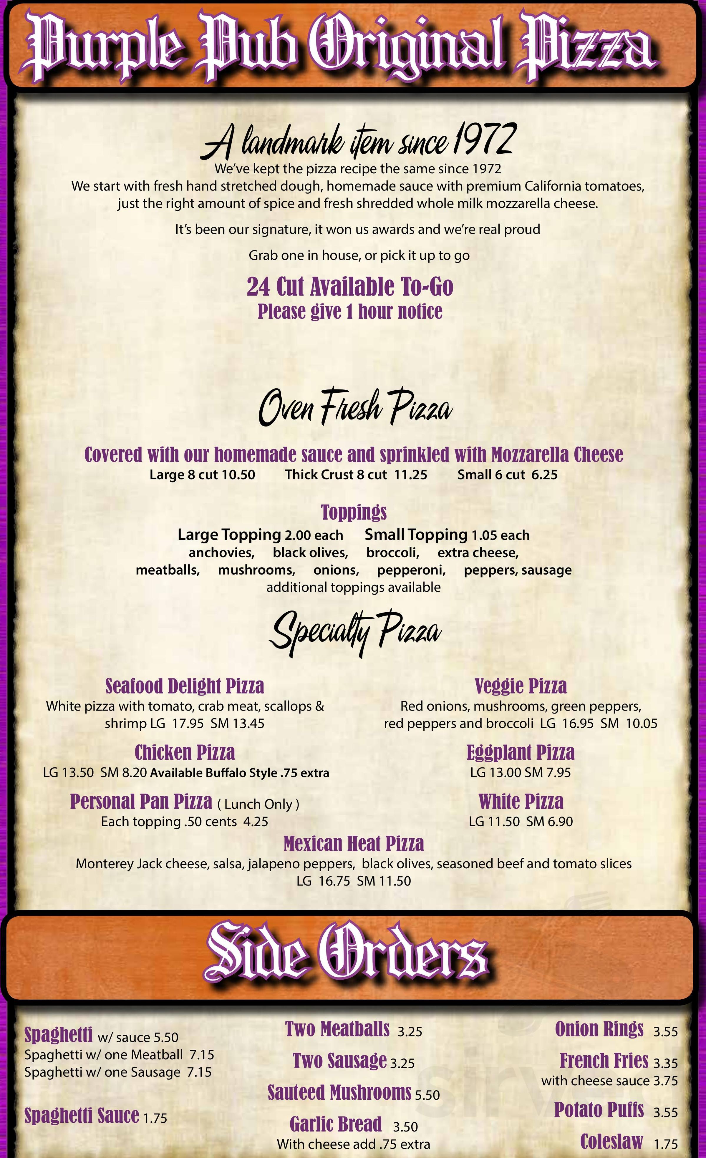 Purple Pub menu in Watervliet, New York, USA