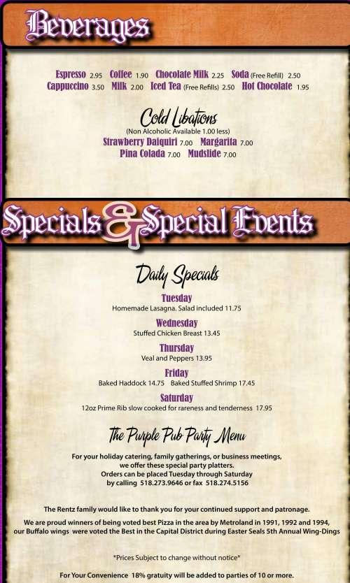 Purple Pub menu in Watervliet, New York, USA