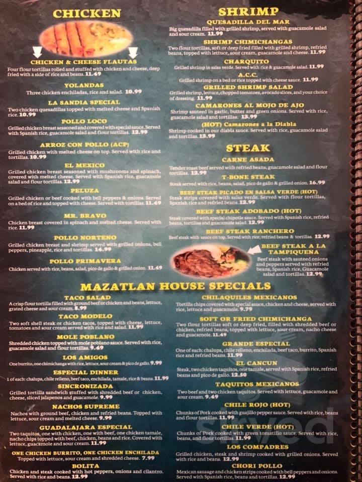 Menu for Mazatlan Mexican Restaurant in Henderson, NC | Sirved