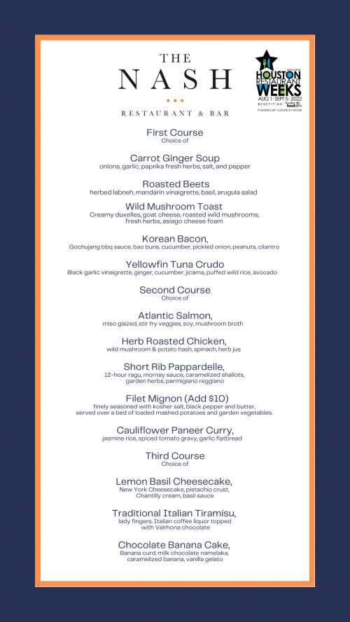 The Nash menu in Houston, Texas, USA