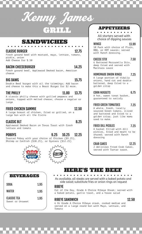 Kenny James Grill menu in Carthage, Mississippi, USA