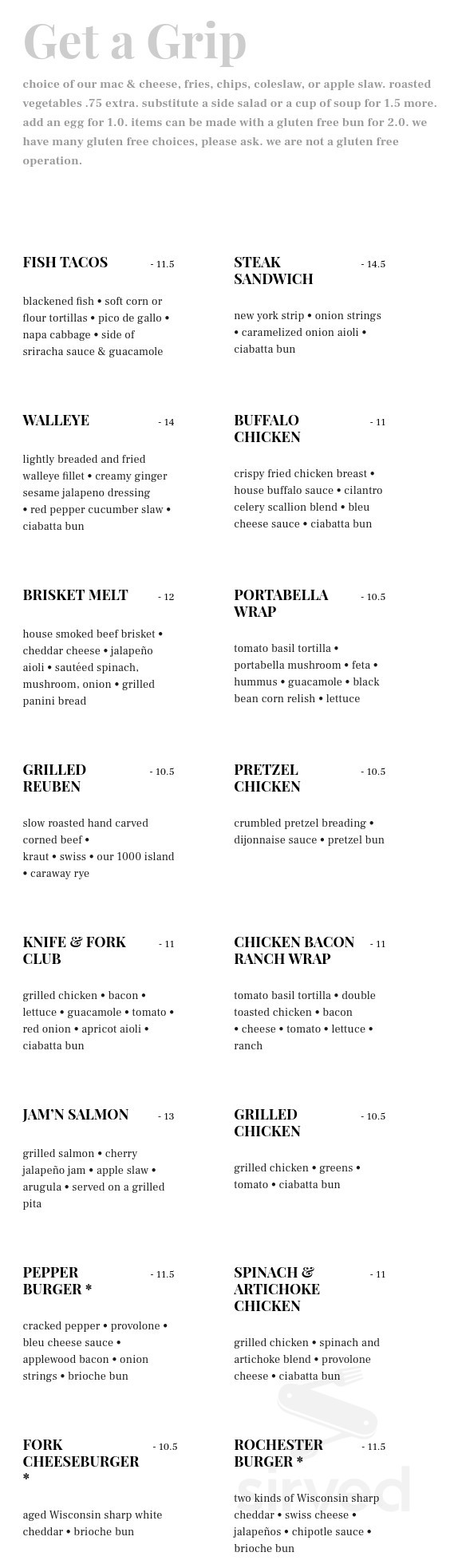 Fork in the Road Restaurant menu in Mukwonago, Wisconsin, USA