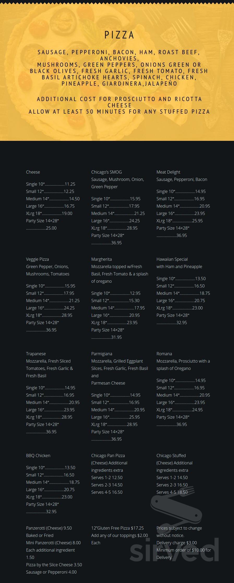 Spuntino Pizza menu in Park Ridge, Illinois, USA