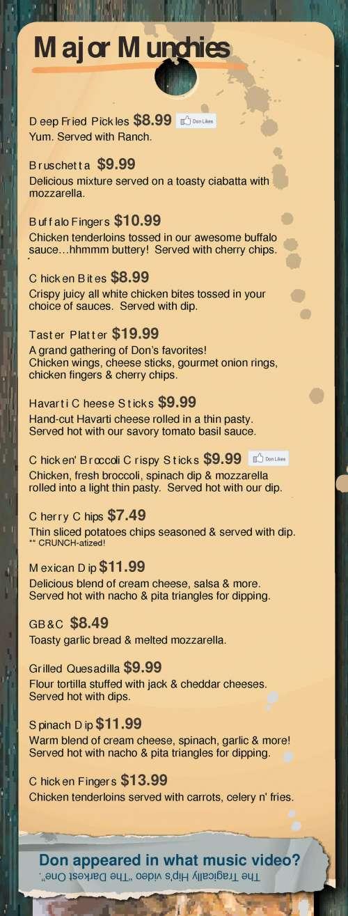 Don Cherry's Sports Grill menu in Parry Sound, Ontario, Canada