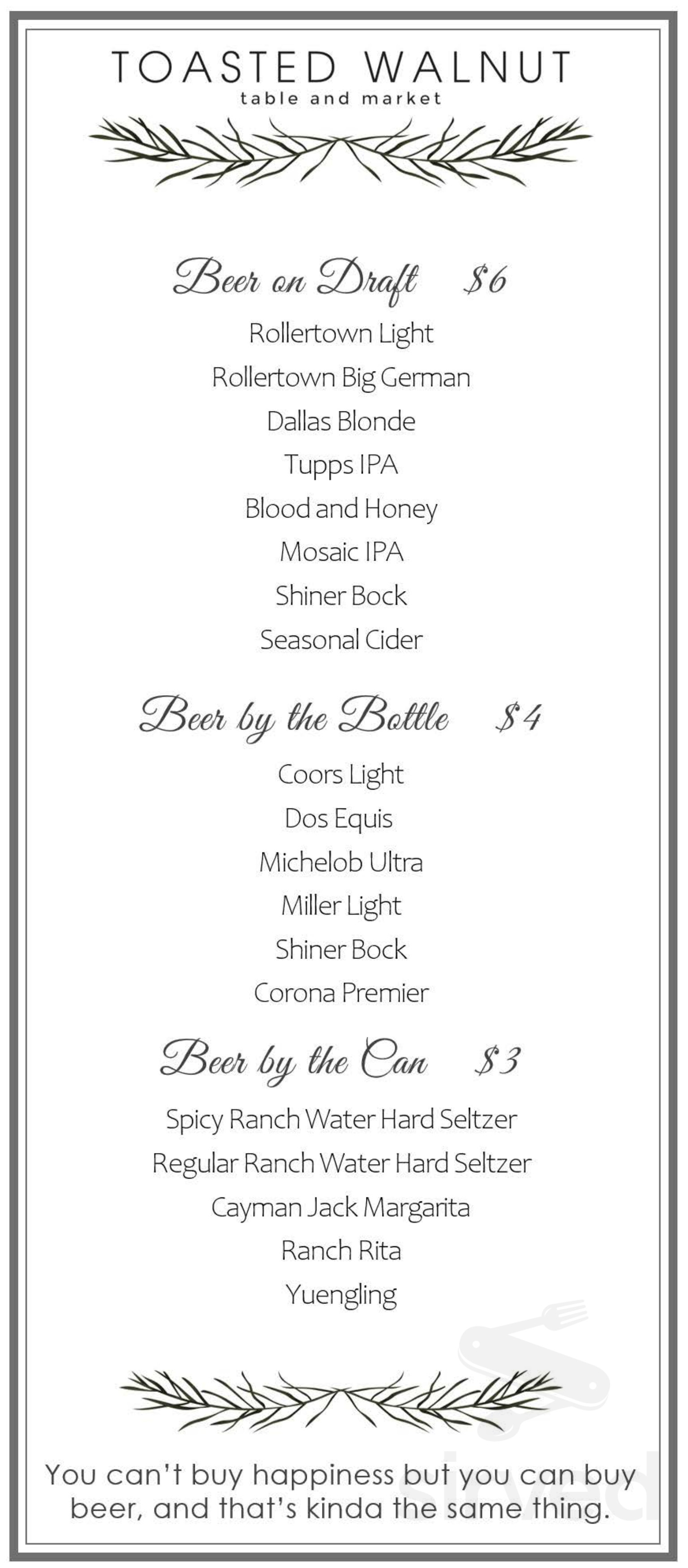Menu - Celina TX's Toasted Walnut Table and Market | Sirved