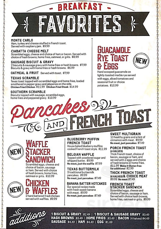 The Porch Arlington menu in Arlington, Texas, USA