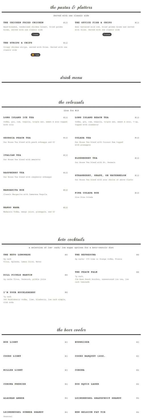 The Office Bar and Grill menu in Cheyenne, Wyoming, USA