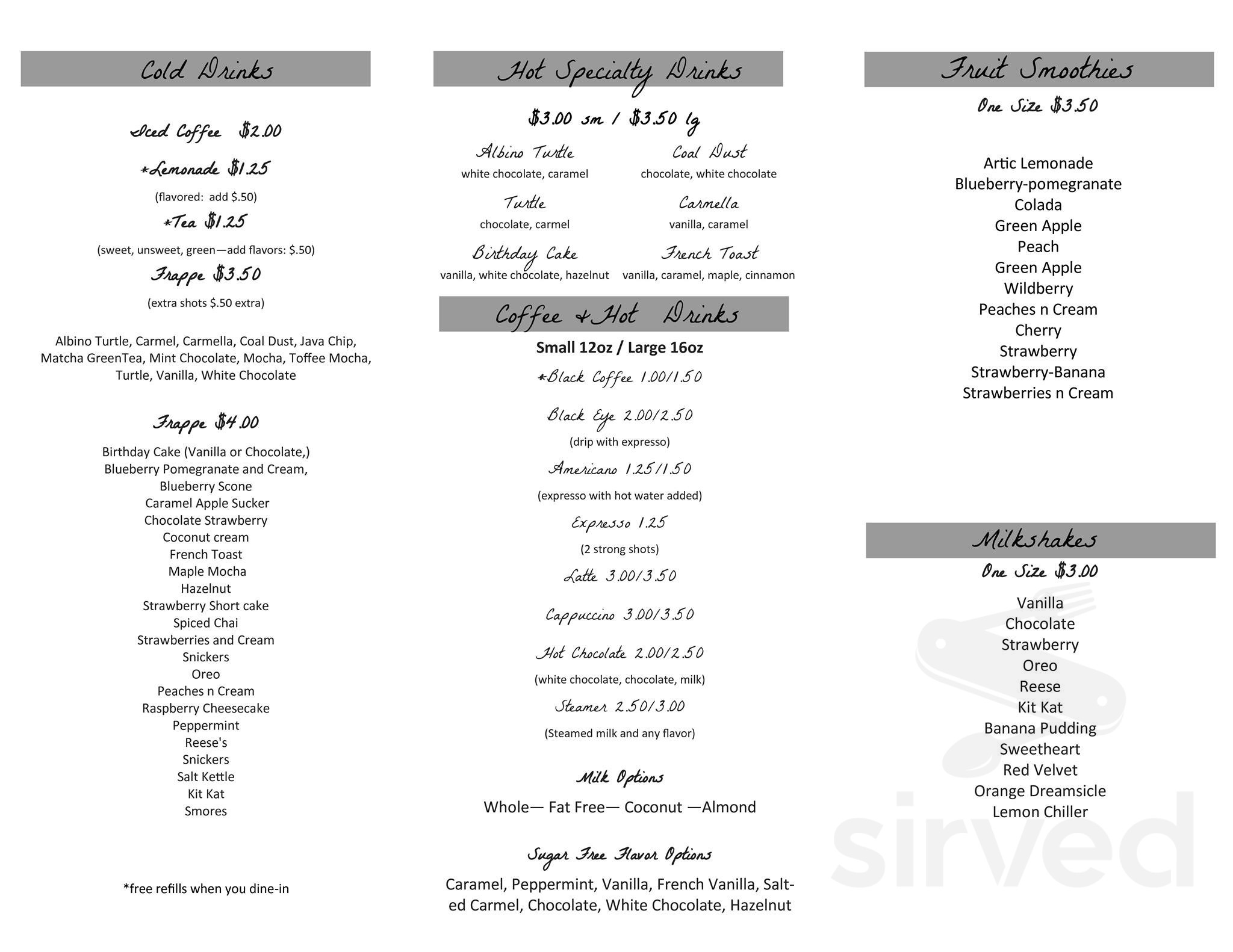 The Well Coffee Shop menu in Hyden, Kentucky, USA