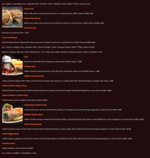 Jillian's North Coney Island & Grille menu in Kimball, Michigan, USA