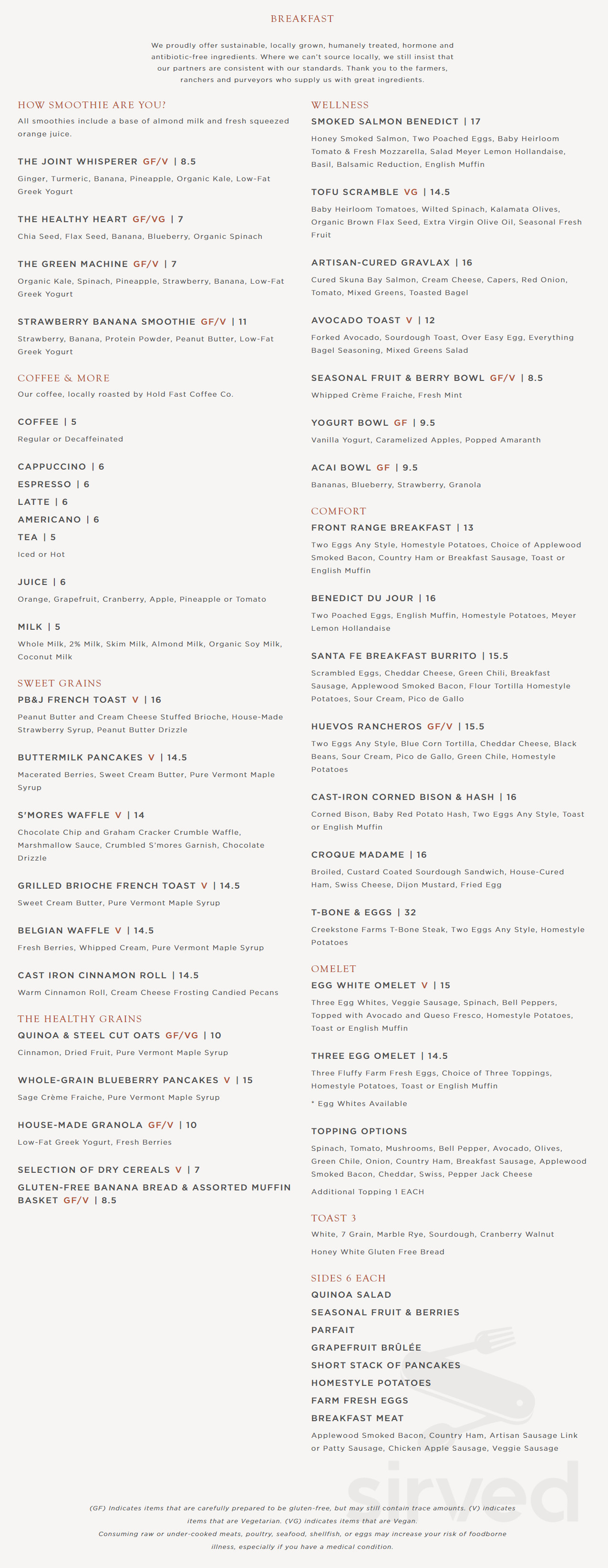 Grand View Dining Room menu in Colorado Springs, Colorado, USA