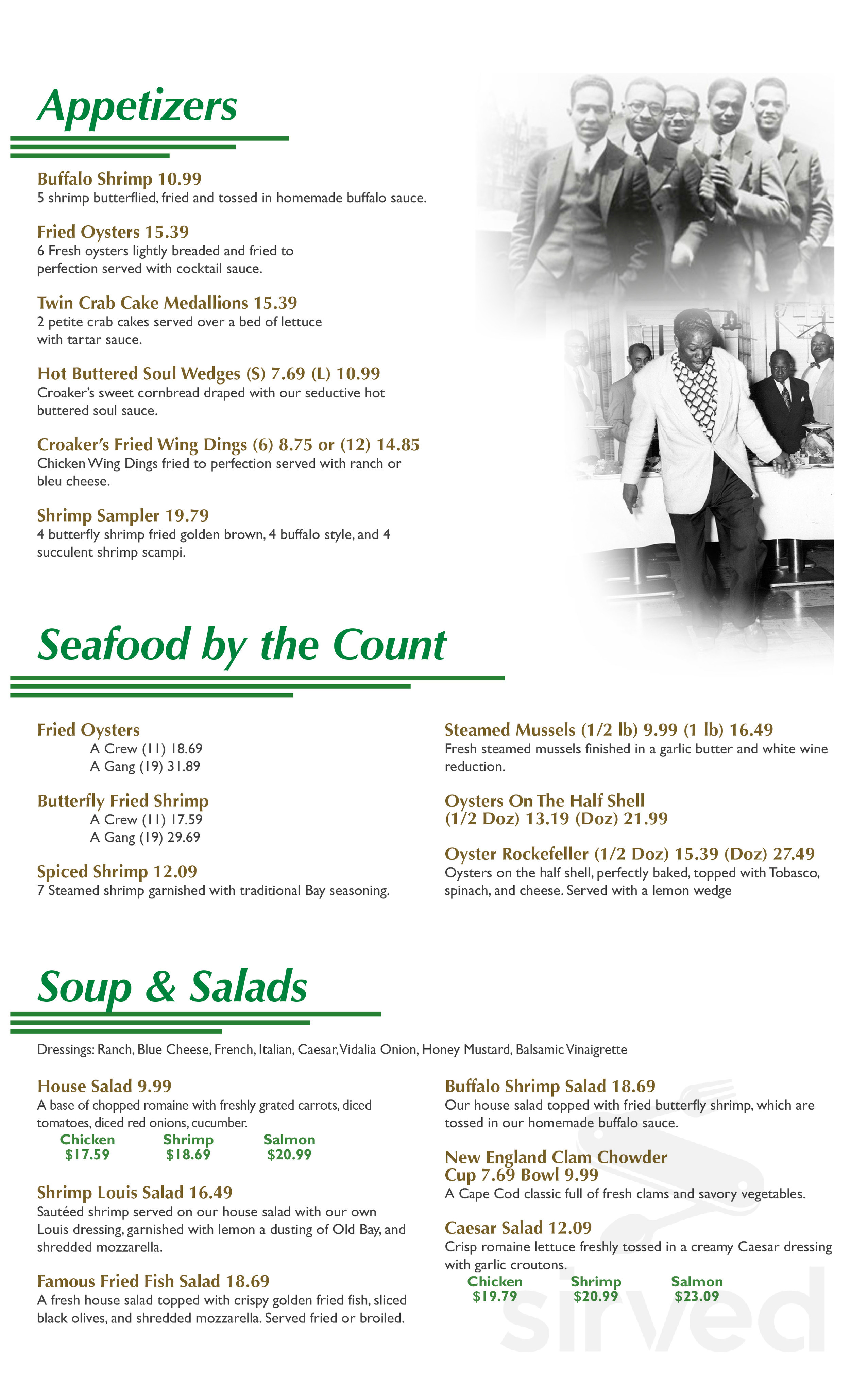Menu Petersburg VA s The Croaker s Spot Sirved