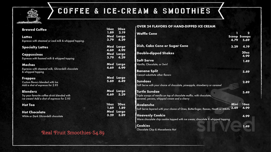 The Rock Cafe menu in Paris, Kentucky, USA