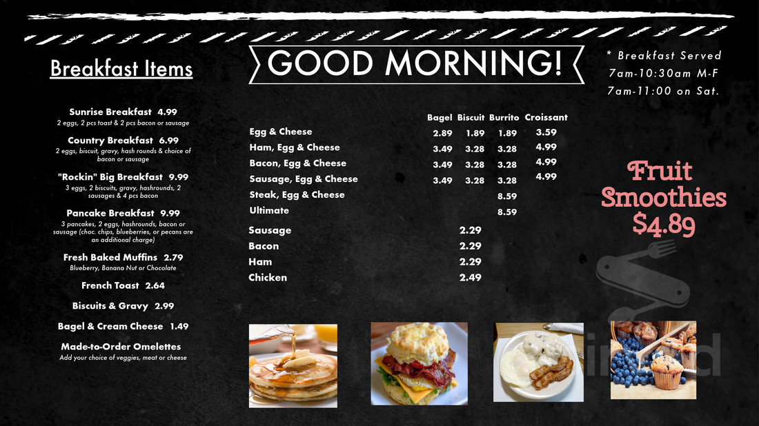 The Rock Cafe menu in Paris, Kentucky, USA