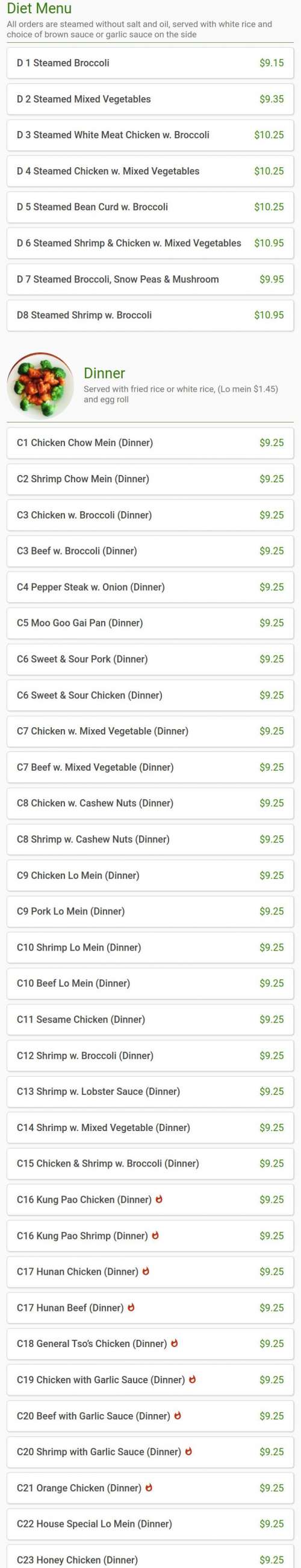 Super China Buffet menu in Spring Hill, Tennessee, USA