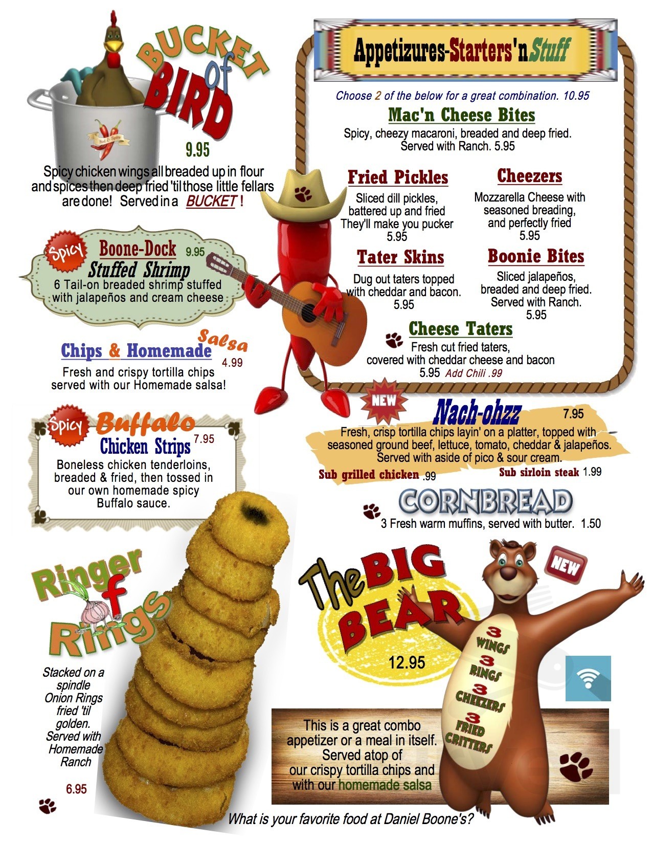 Daniel Boone's Grill & Tavern menu in Tyler, Texas, USA