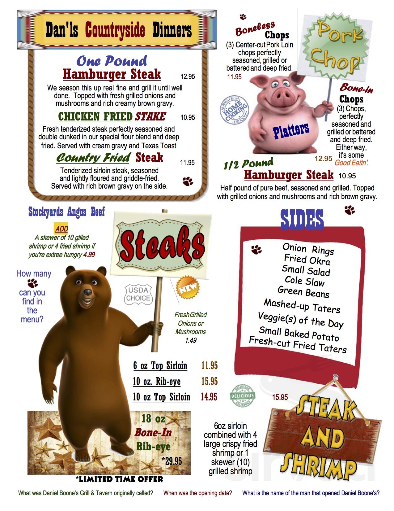 Menu - Tyler TX's Daniel Boone's Grill & Tavern | Sirved