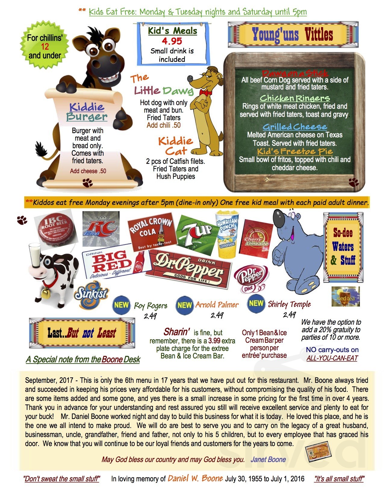 Menu - Tyler TX's Daniel Boone's Grill & Tavern | Sirved