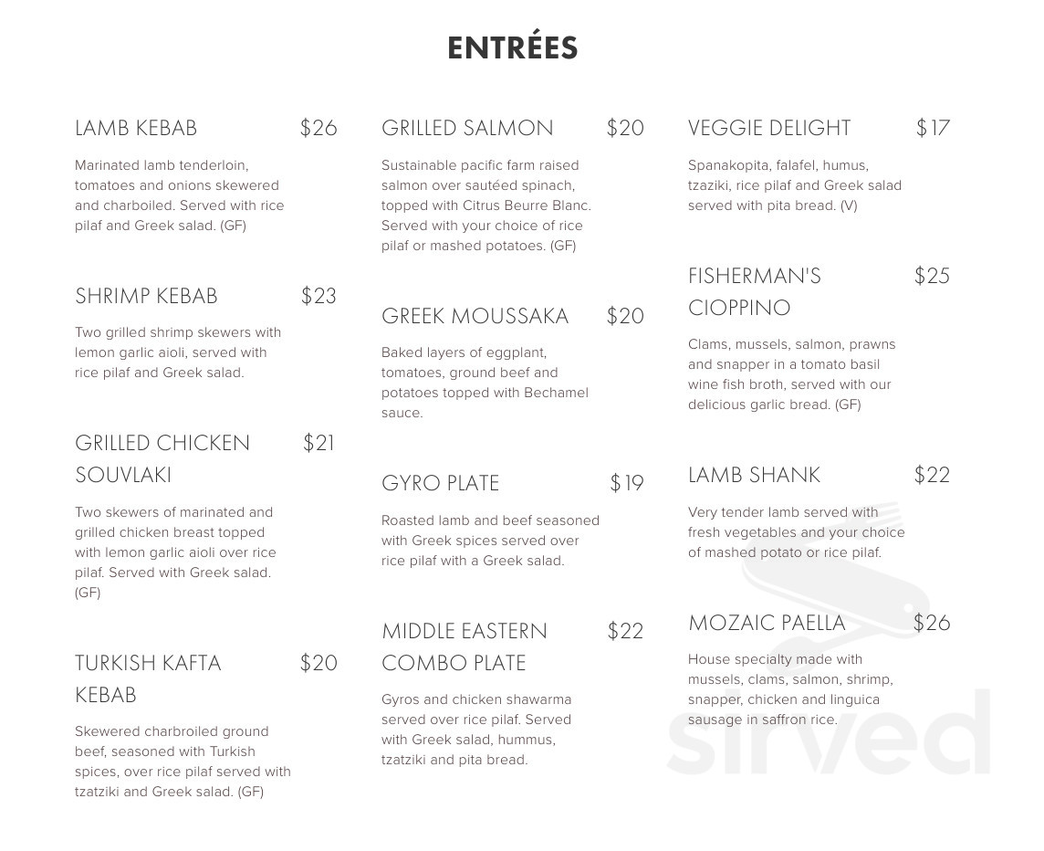 Mozaic menu in Santa Cruz, California, USA