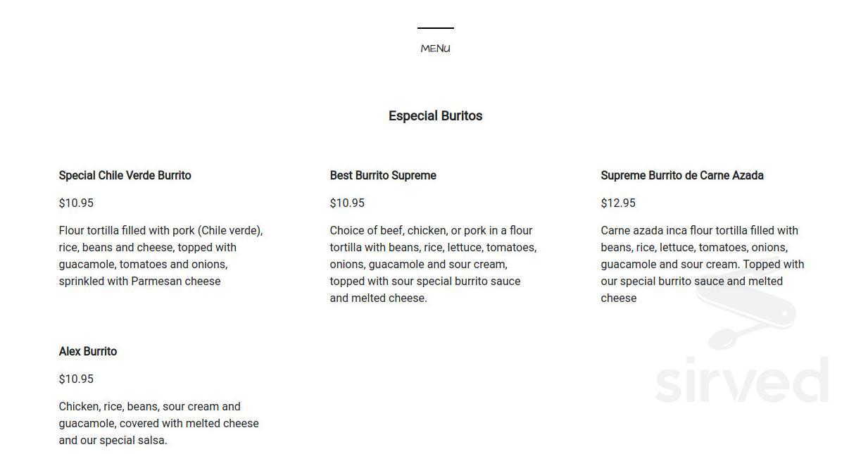 Pueblo Alegre Authentic Mexican Food menu in Daingerfield, Texas, USA