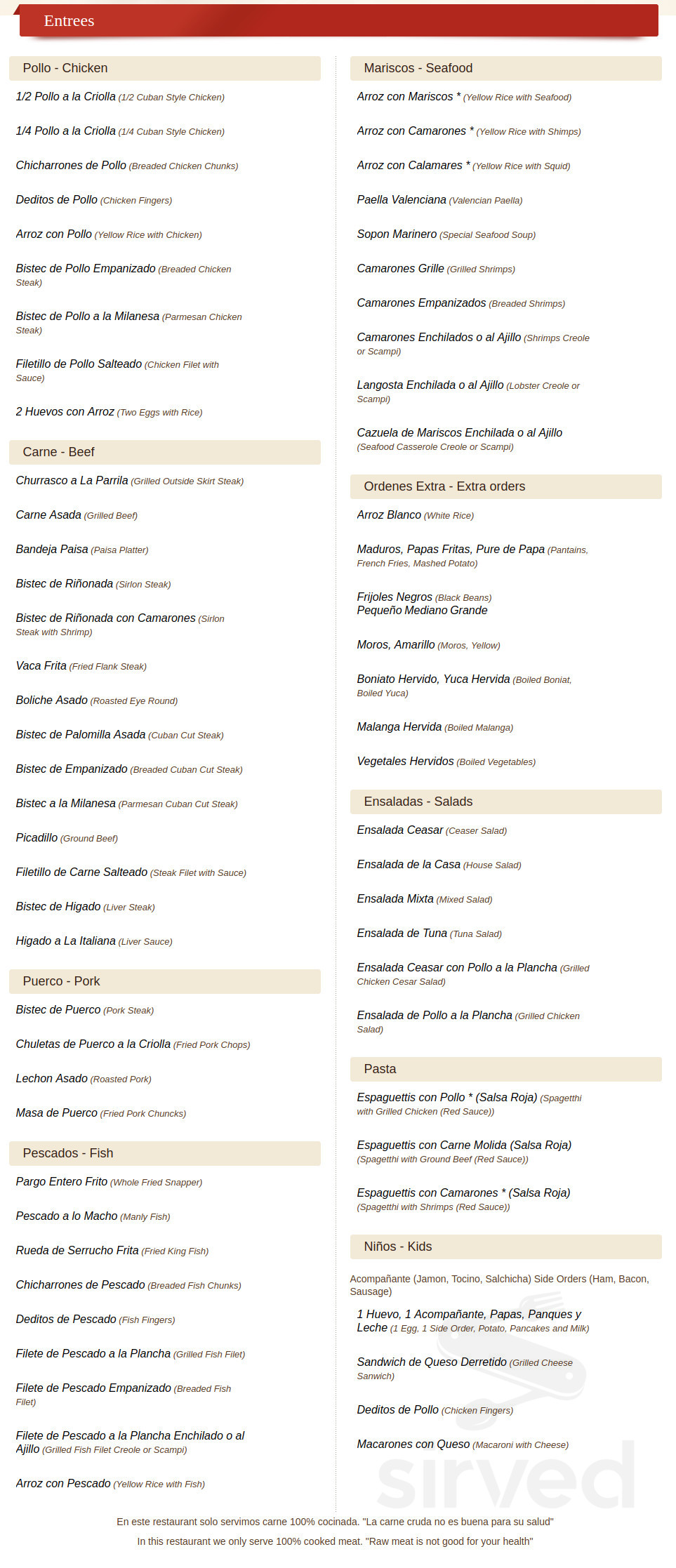 El Rinconcito Latino Doral menus in Miami, Florida, United States