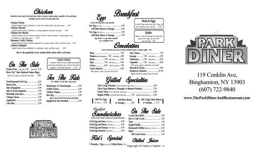 Park Diner menu in Binghamton, New York, USA