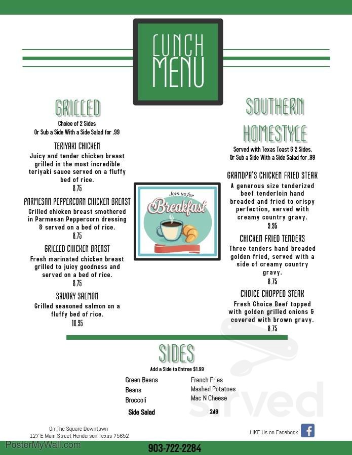 Menu for Kizer's Grill in Tyler, TX | Sirved