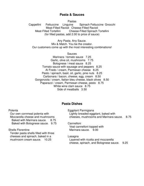 Paparazzi menu in Peoria Heights, Illinois, USA