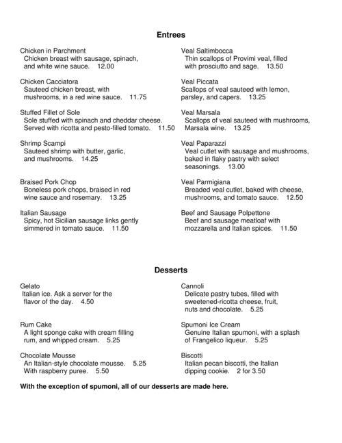 Paparazzi menu in Peoria Heights, Illinois, USA