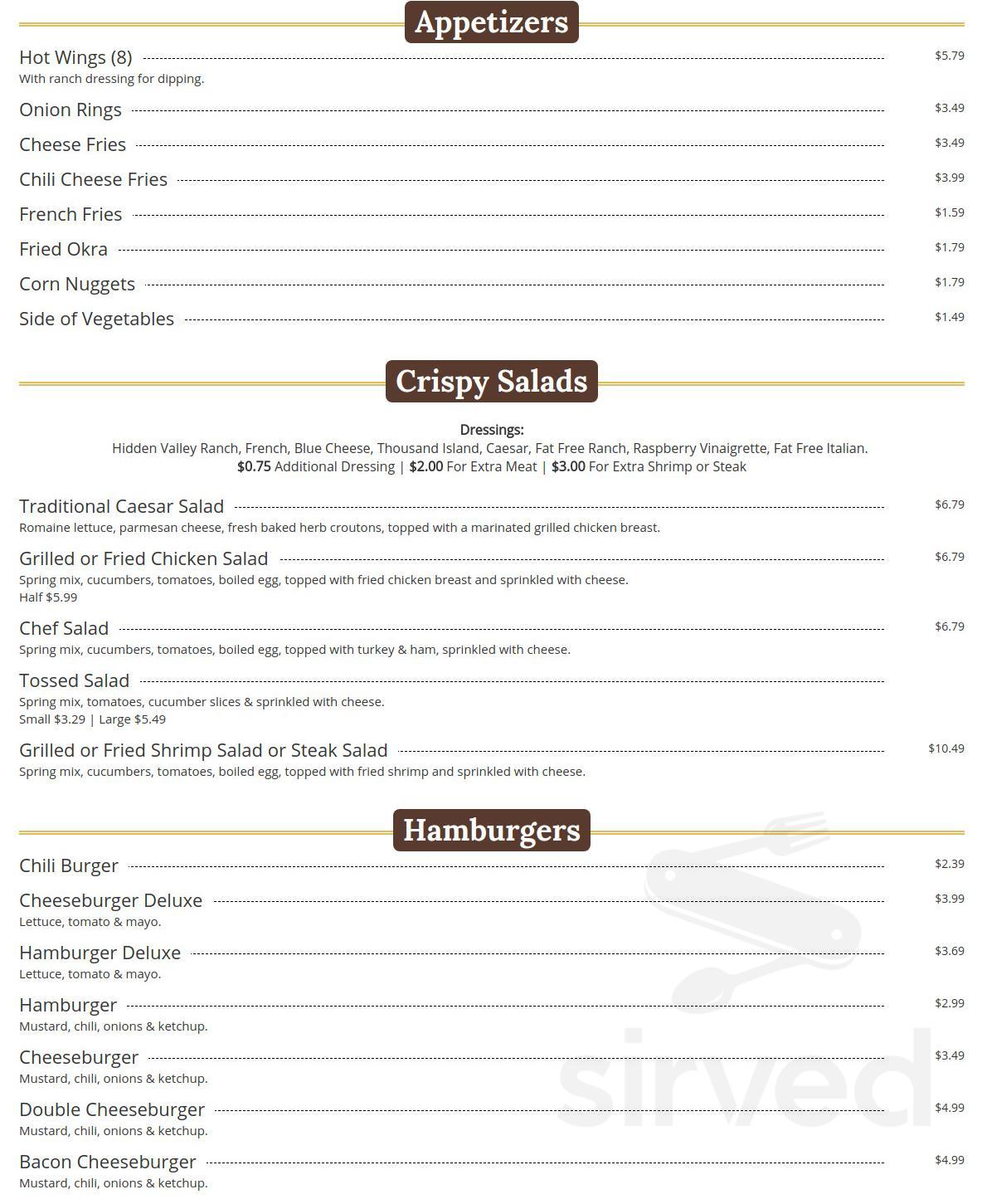 Heritage House Restaurant menu in Windsor, North Carolina, USA