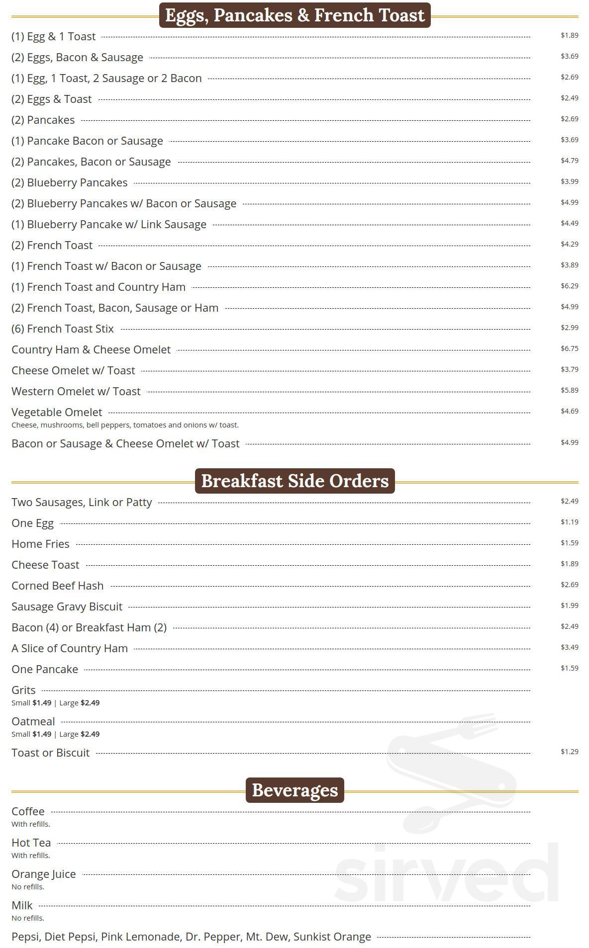 Heritage House Restaurant menus in Windsor, North Carolina, United States
