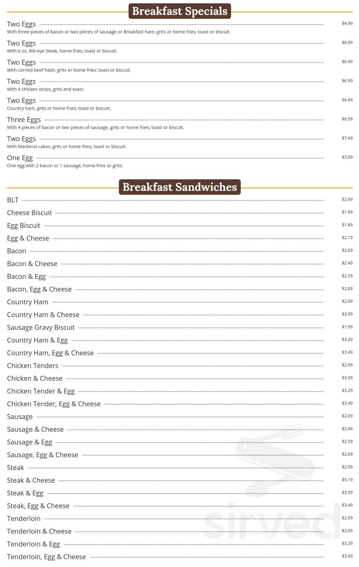 Heritage House Restaurant menus in Windsor, North Carolina, United States