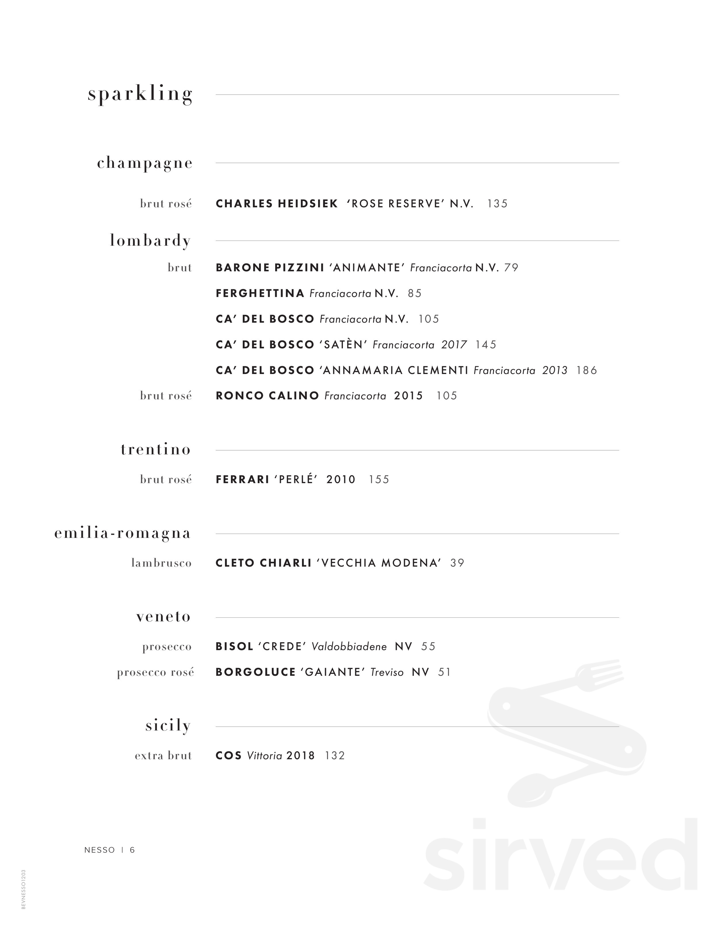 Nesso menu in Indianapolis, Indiana, USA