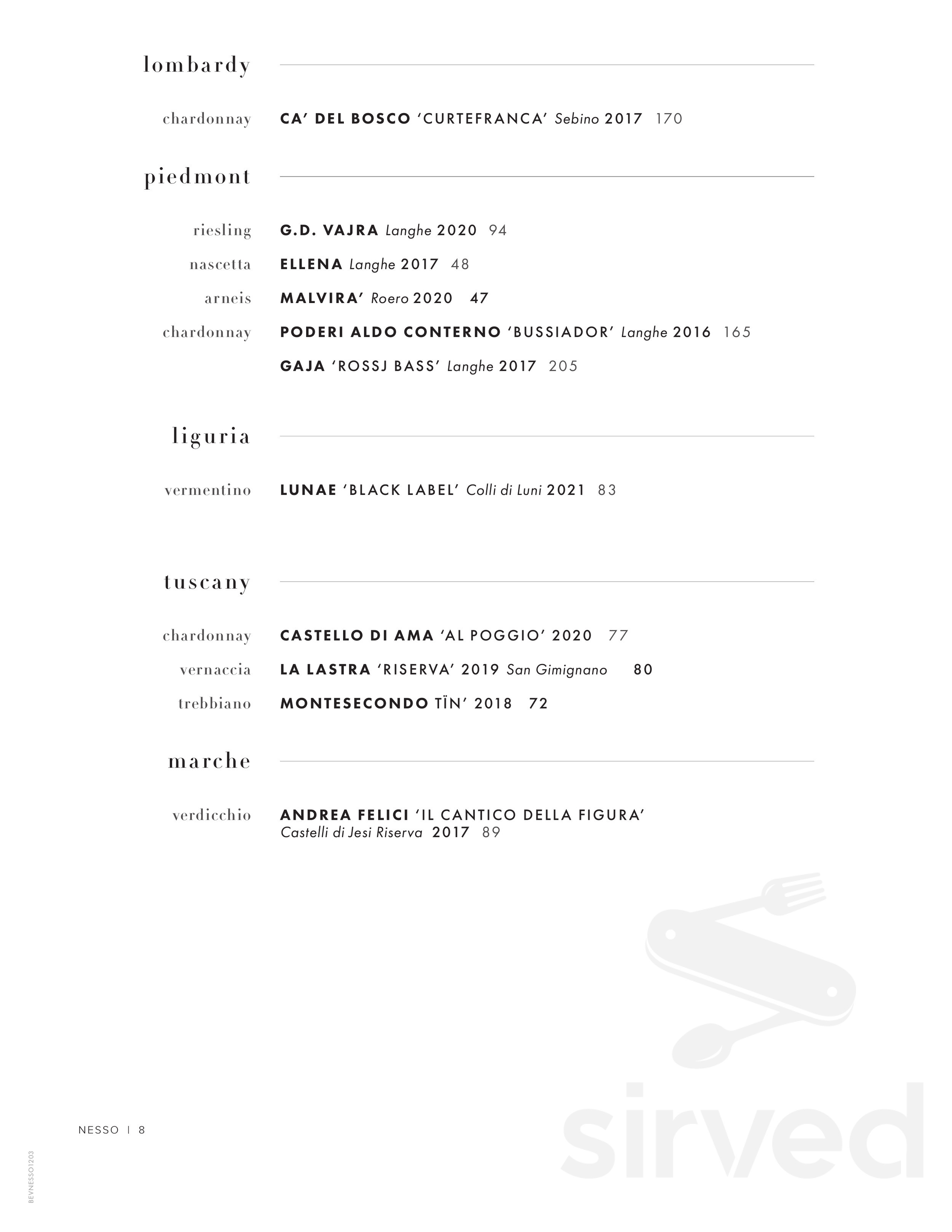 Nesso menu in Indianapolis, Indiana, USA