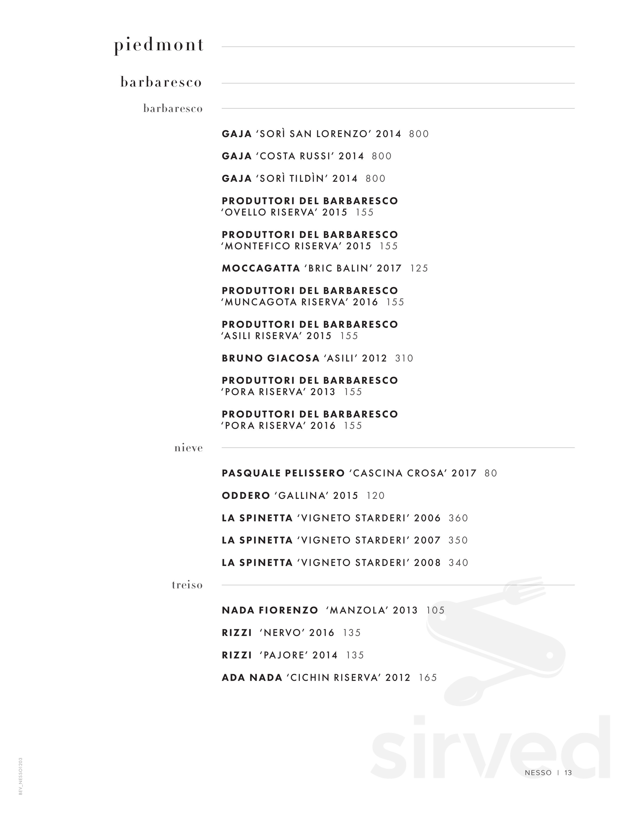 Nesso menu in Indianapolis, Indiana, USA