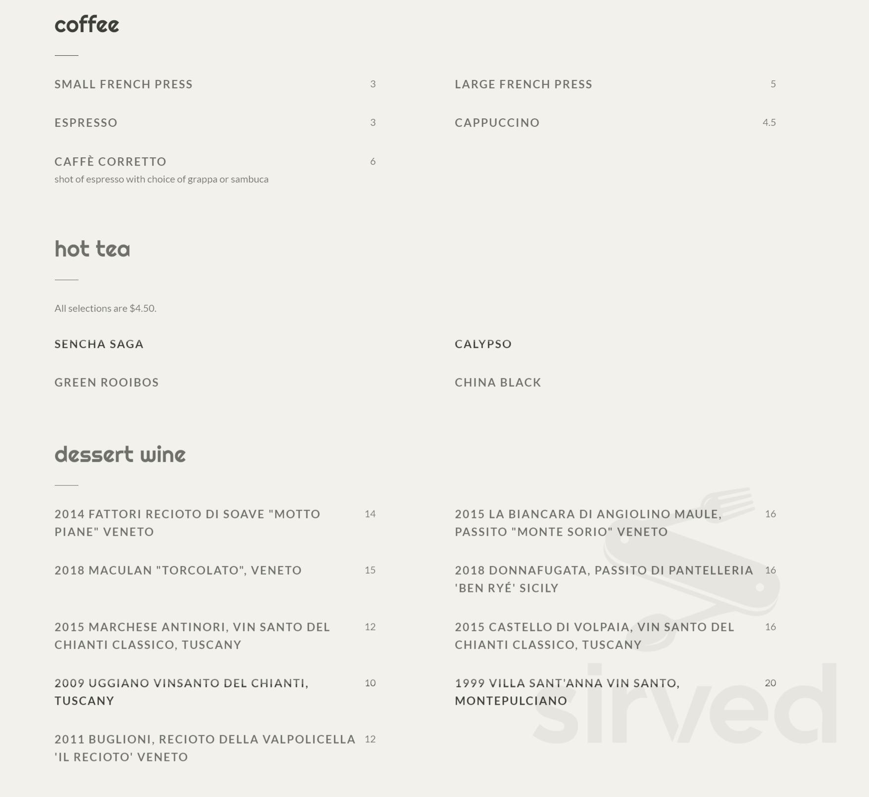 Nesso menu in Indianapolis, Indiana, USA