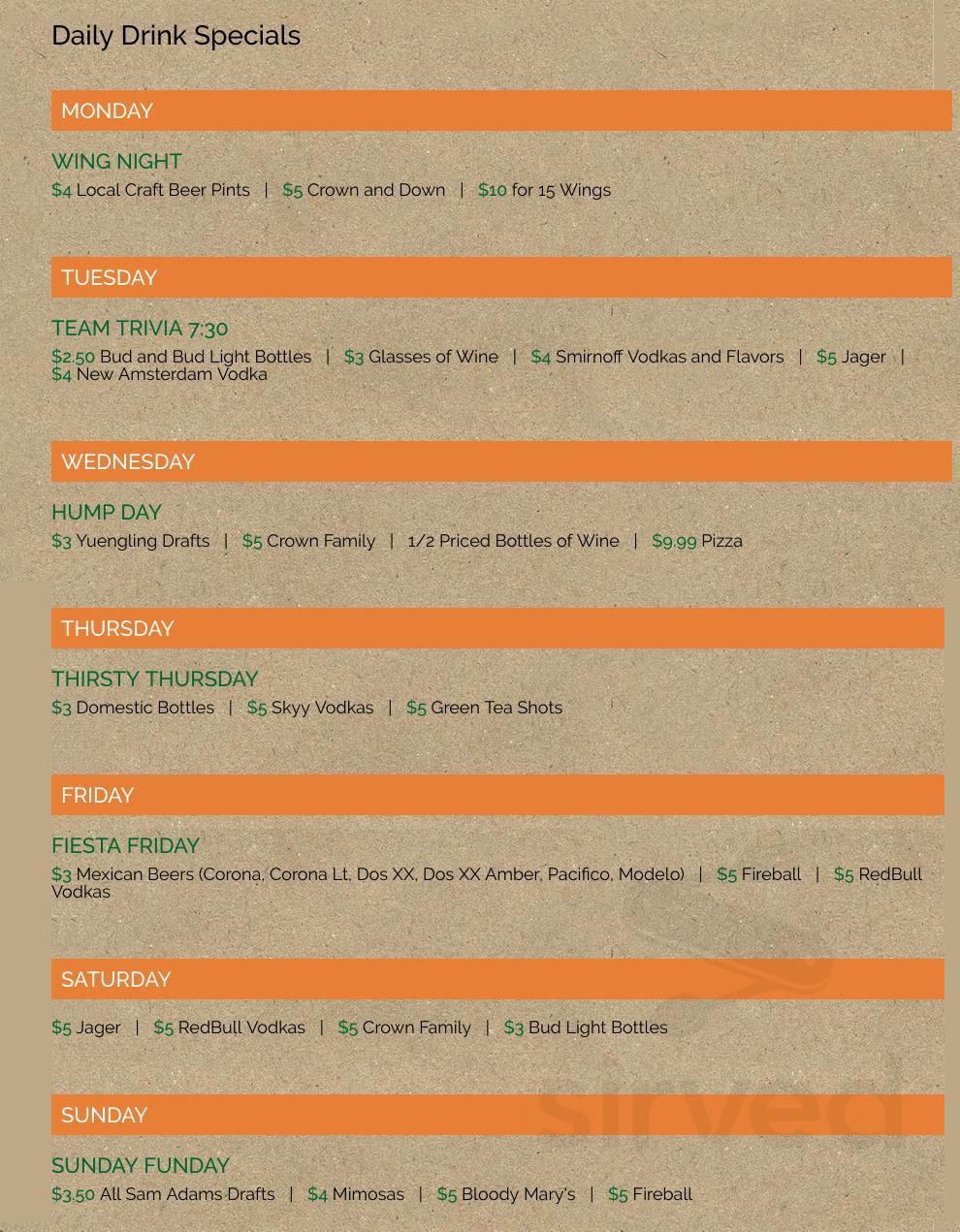 Menu for The Corner Pub in Charlotte, NC | Sirved