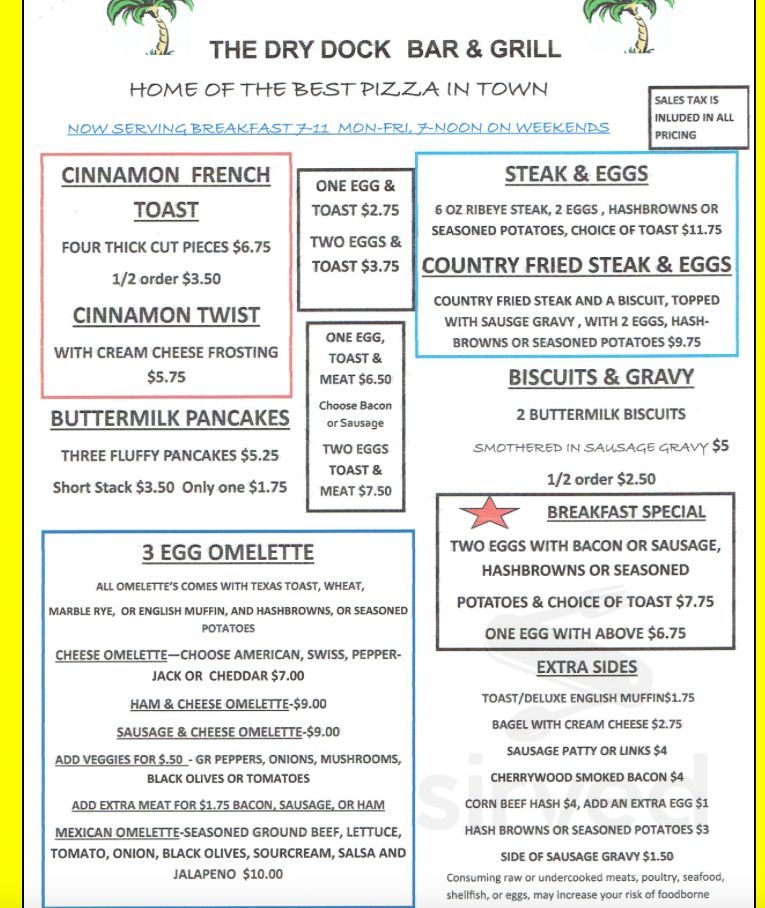 Menu - Harvey MI's The Dry Dock Bar & Grill | Sirved