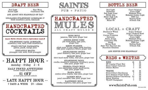 Saints Pub + Patio Waukee menu in Waukee, Iowa, USA