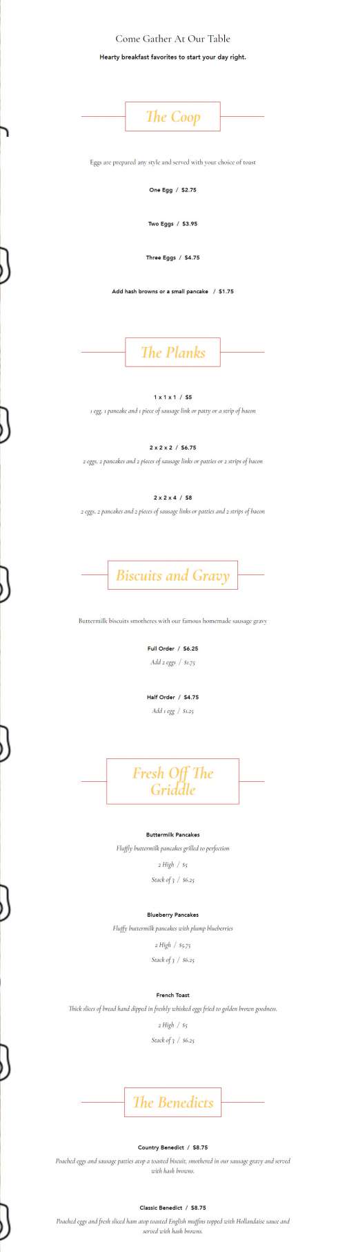 Farm Table Cafe menu in Garden Prairie, Illinois, USA