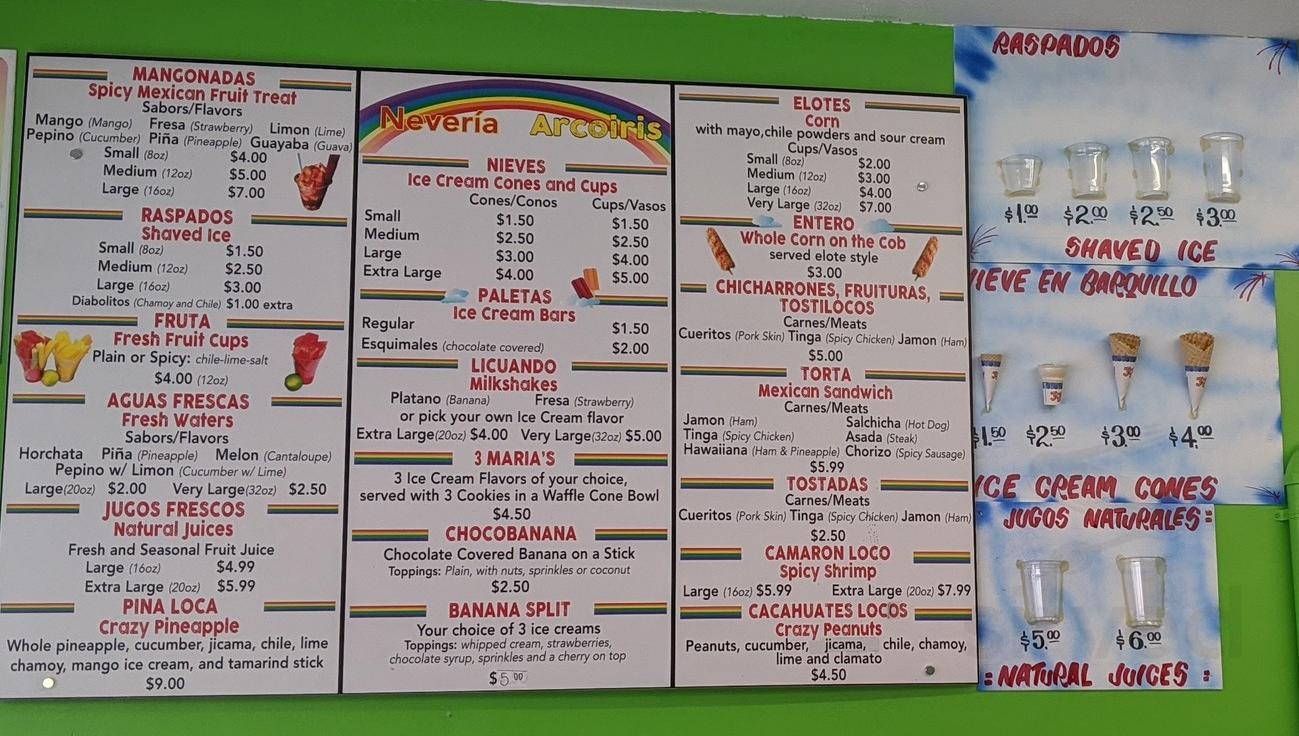 Neveria Arcoiris menu in Lincoln, Nebraska, USA