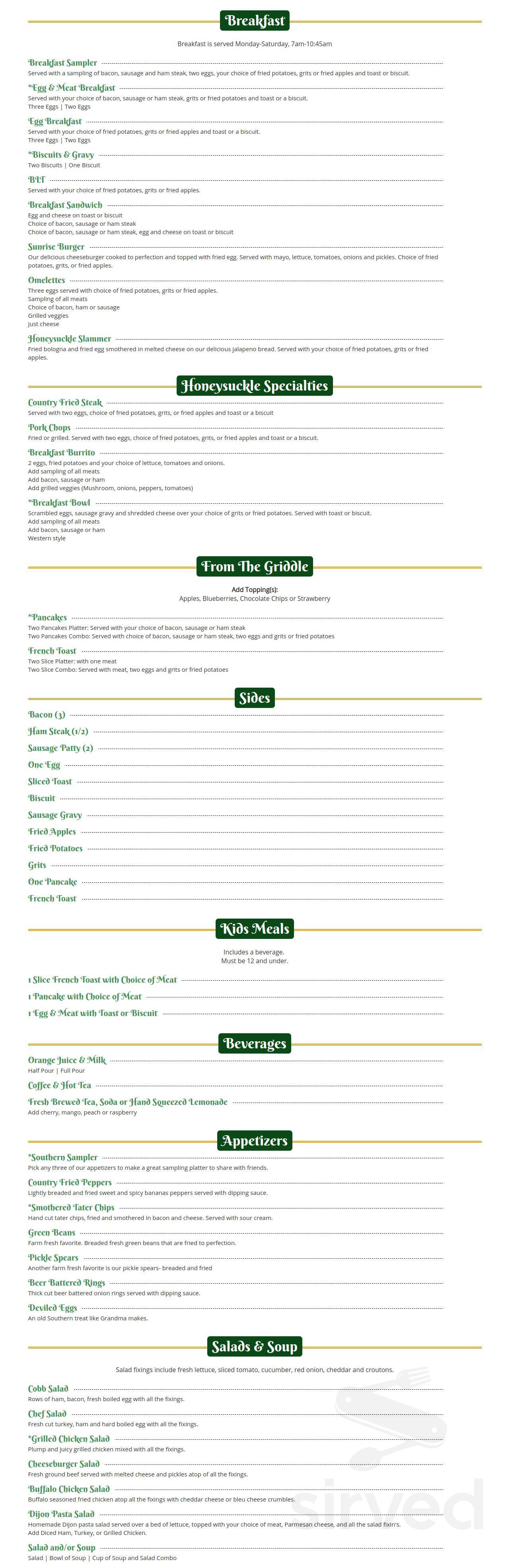 Honeysuckle menu in Titusville, Florida, USA