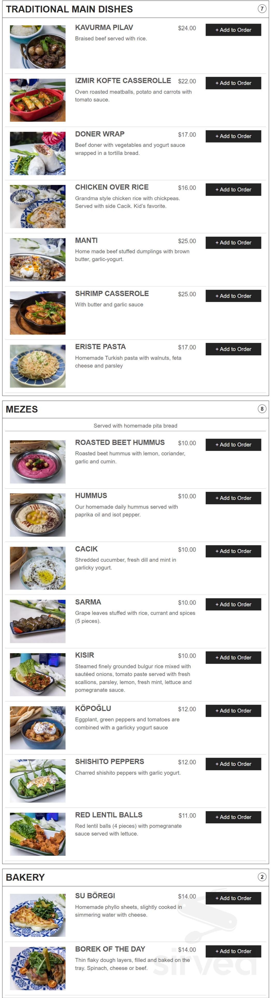 El Turco Turkish Food menu in Miami, Florida, USA