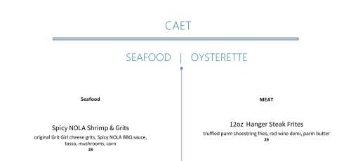 Menu for Caet [seafood I oysterette] in Ridgeland, MS | Sirved