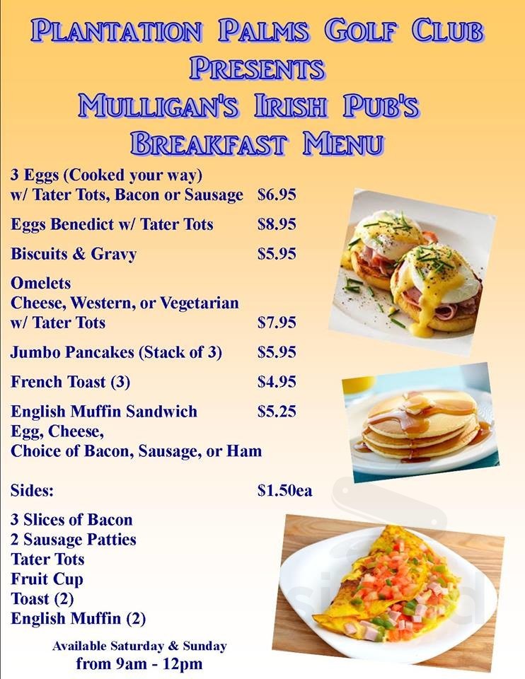 Mulligans Irish Pub menu in Land O' Lakes, Florida, USA