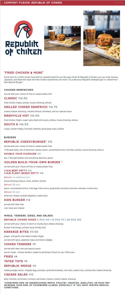 The Golden Mill menu in Golden, Colorado, USA