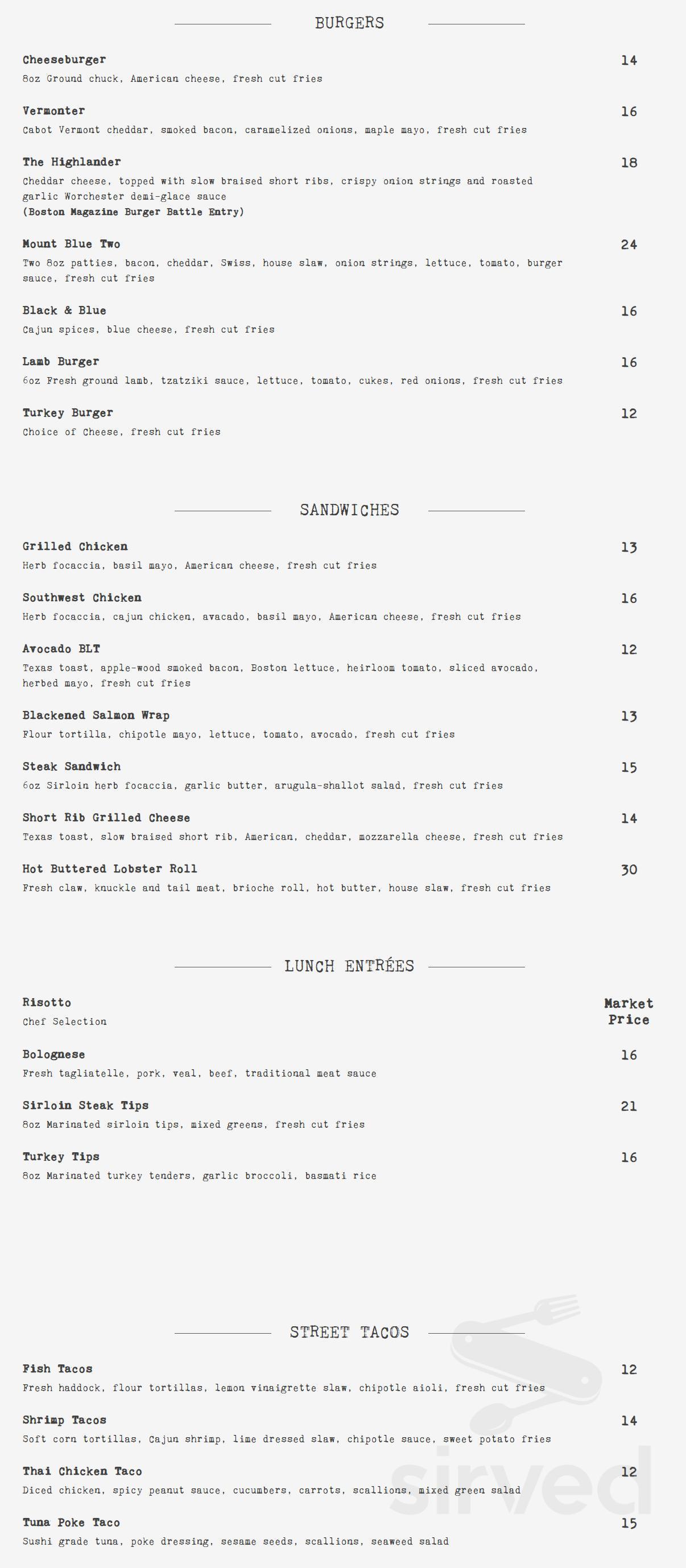 Blue On Highland menu in Needham, Massachusetts, USA