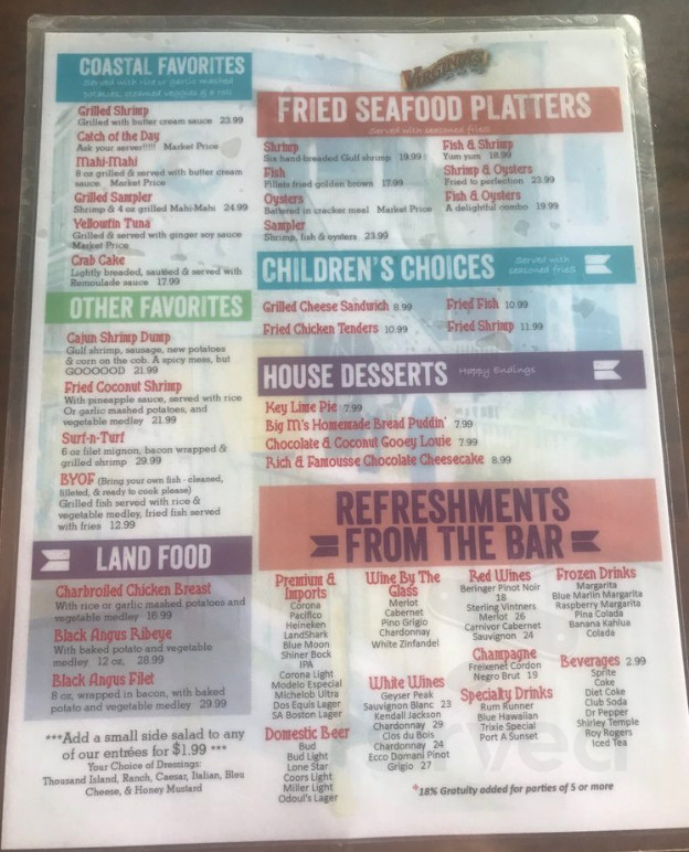 Virginia's On the Bay menus in Port Aransas, Texas, United States